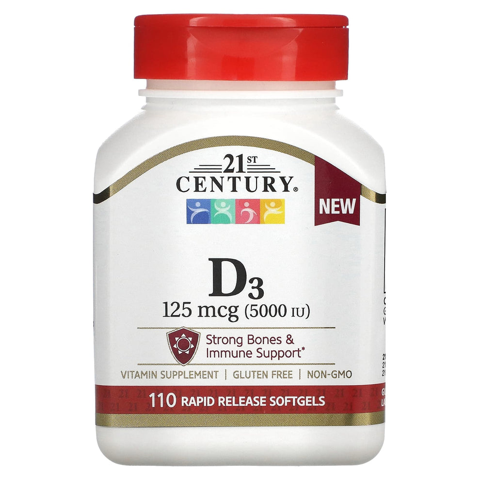 21st Century, Vitamin D3, 125 mcg (5,000 IU), 110 Rapid Release Softge ...